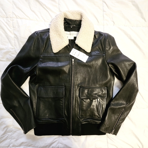 Treasure & Bond | Jackets & Coats | Nwt Black Leather Bomber Jacket ...